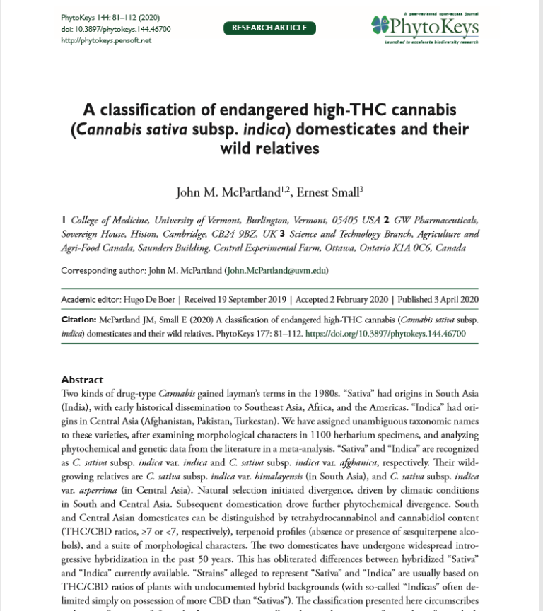 New Cannabis Taxonomy Proposed by John McPartland and Ernest Small ...